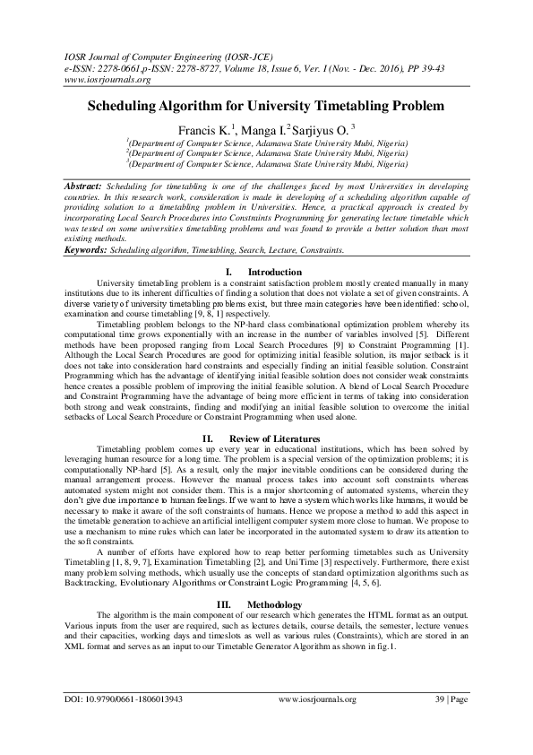 Pdf Scheduling Algorithm For University Timetabling Problem