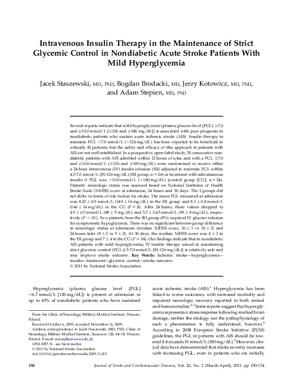 (PDF) Intravenous insulin therapy in the maintenance of strict glycemic ...