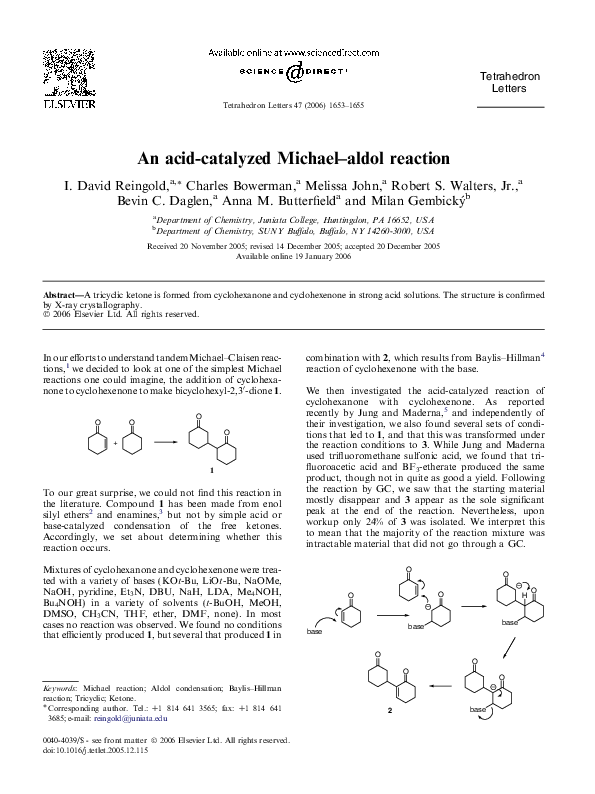 (PDF) An acid-catalyzed Michael–aldol reaction