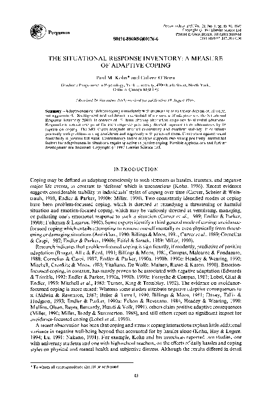 (PDF) The situational response inventory: A measure of adaptive coping