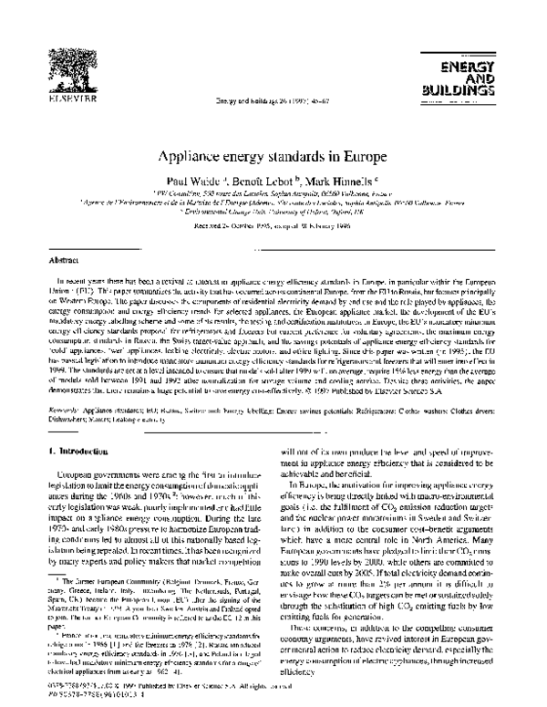 (PDF) Appliance energy standards in Europe