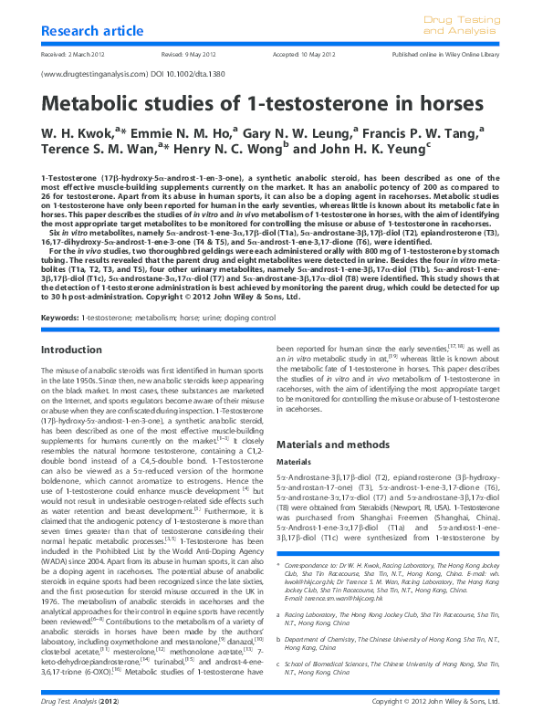 (PDF) Metabolic studies of 1-testosterone in horses