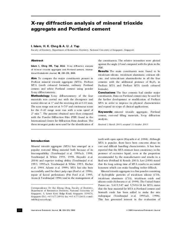 (PDF) X-ray diffraction analysis of mineral trioxide aggregate and ...