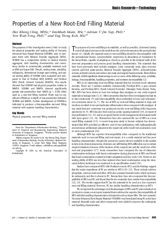 (PDF) Properties of a New Root-End Filling Material