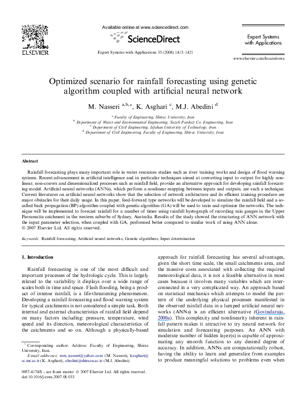 Pdf Optimized Scenario For Rainfall Forecasting Using Genetic Algorithm Coupled With