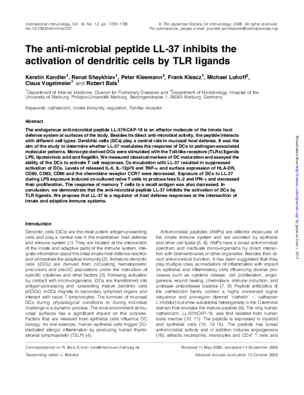 (PDF) The anti-microbial peptide LL37 inhibits the activation of ...