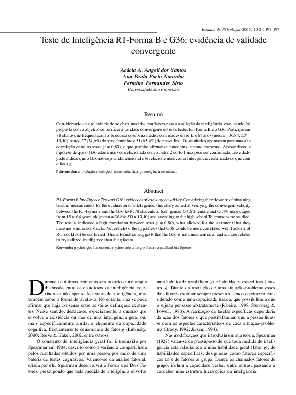 (PDF) Teste de Inteligência R1Forma B e G36: evidência de validade ...