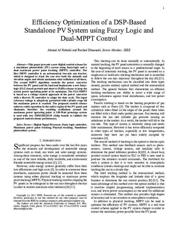 (PDF) Efficiency optimization of a DSP-based standalone PV system using fuzzy logic and dual ...