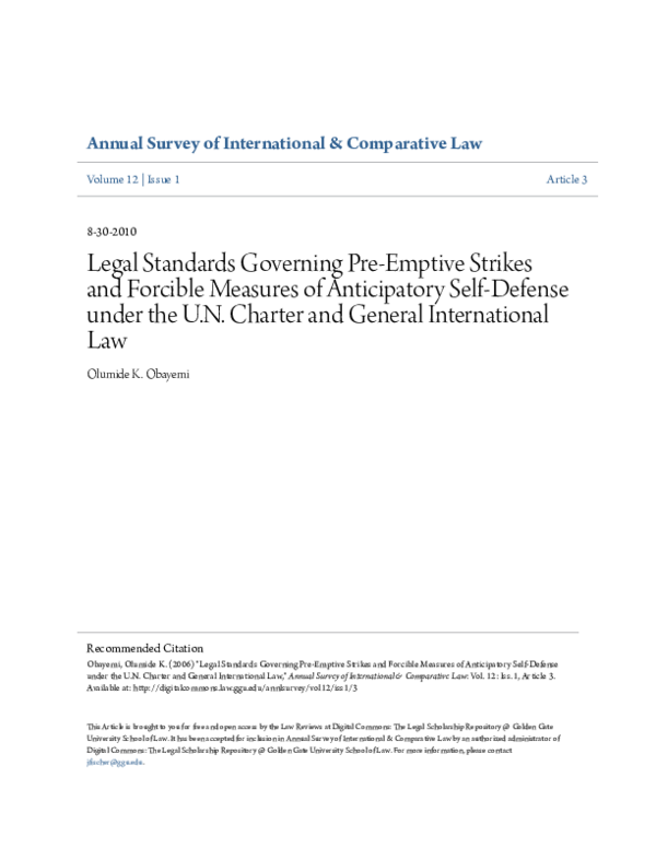 (PDF) Legal Standards Governing Pre-Emptive Strikes and Forcible ...