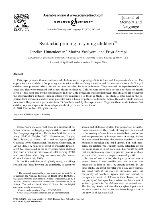 (PDF) Syntactic priming in young children