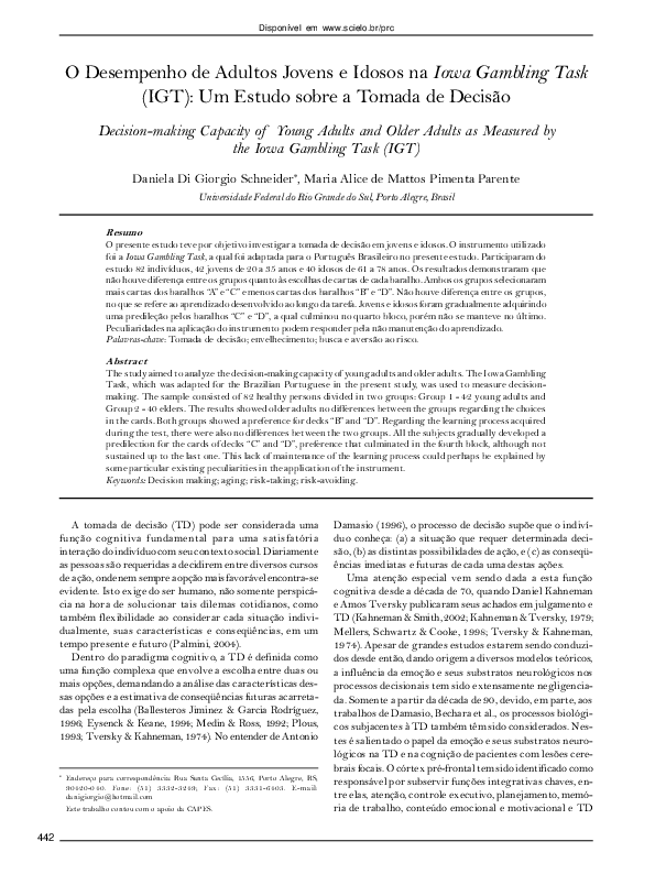 (PDF) A Personalidade na Tomada de Decisão com o Iowa Gambling Task ...