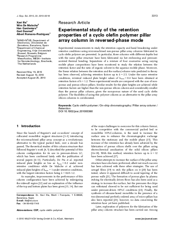 (PDF) Experimental study of the retention properties of a cyclo olefin ...
