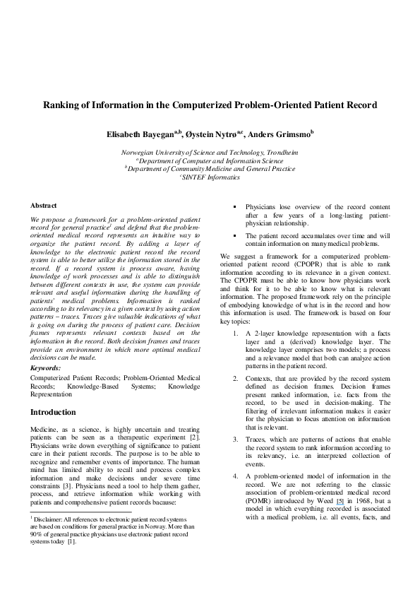 (PDF) Ranking of Information in the Computerized Problem-Oriented ...