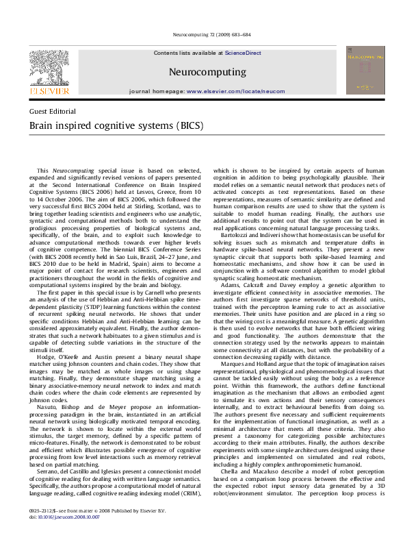 (PDF) Brain inspired cognitive systems (BICS)