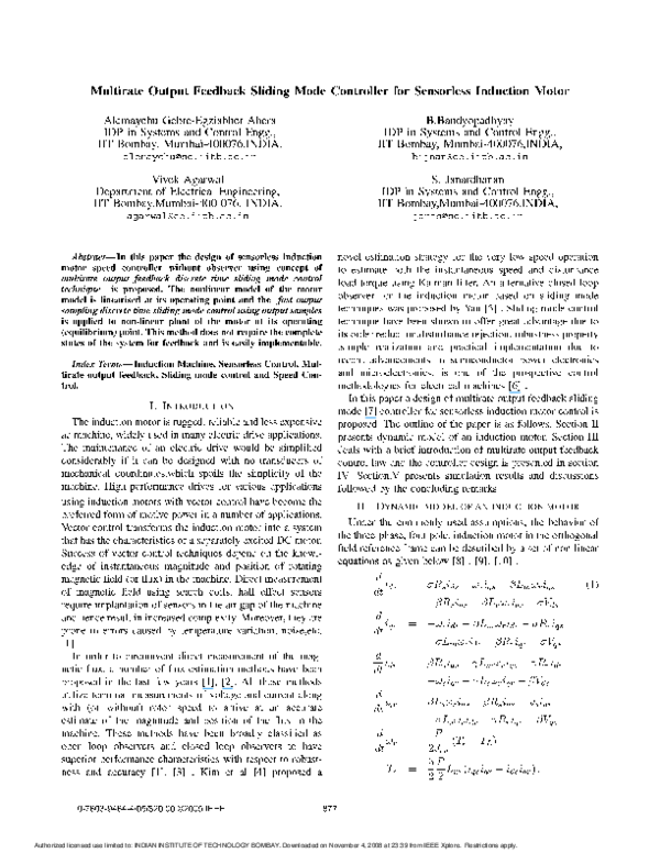 Pdf Multirate Output Feedback Sliding Mode Controller For Sensorless Induction Motor