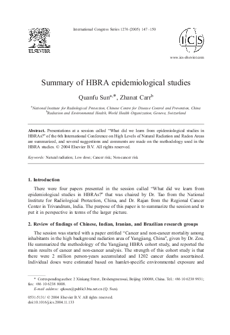 (PDF) Summary of HBRA epidemiological studies