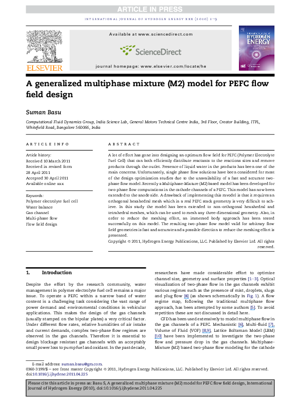 (PDF) A generalized multiphase mixture (M2) model for PEFC flow field design