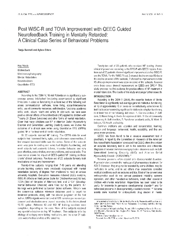 (PDF) Post WISC-R and TOVA Improvement with QEEG Guided Neurofeedback ...