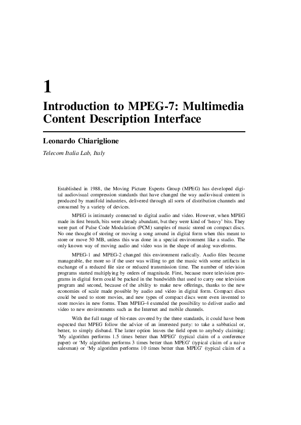 (PDF) Introduction to MPEG-7: multimedia content description interface