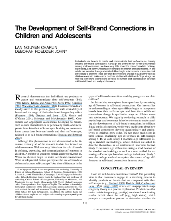 (PDF) The development of self‐brand connections in children and adolescents