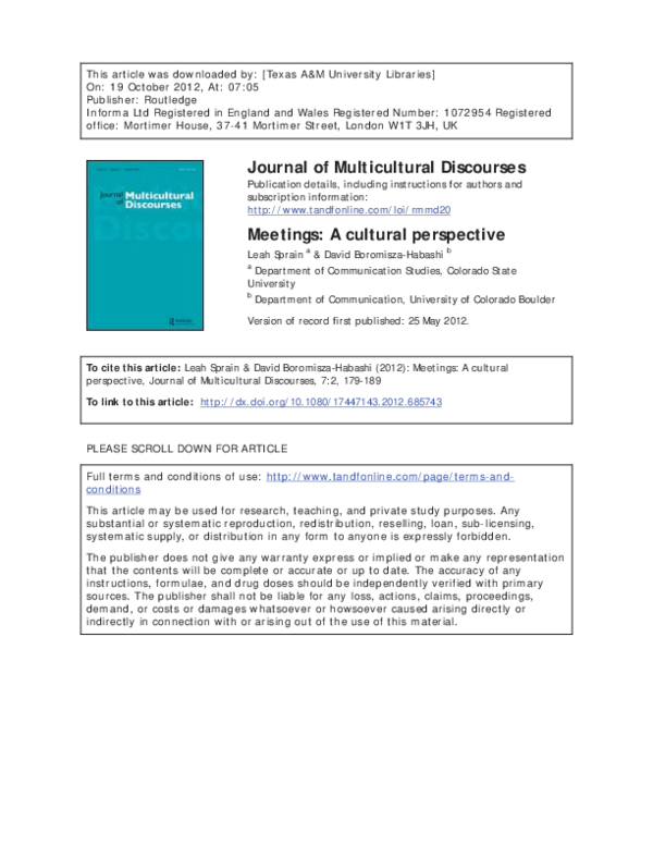 (PDF) Meetings: A cultural perspective (with Leah Sprain) (Journal of ...