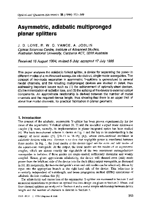 (PDF) Asymmetric, adiabatic multipronged planar splitters
