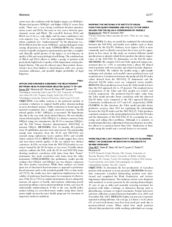 (PDF) PSS42 MAPPING THE NATIONAL EYE INSTITUTE VISUAL FUNCTION ...