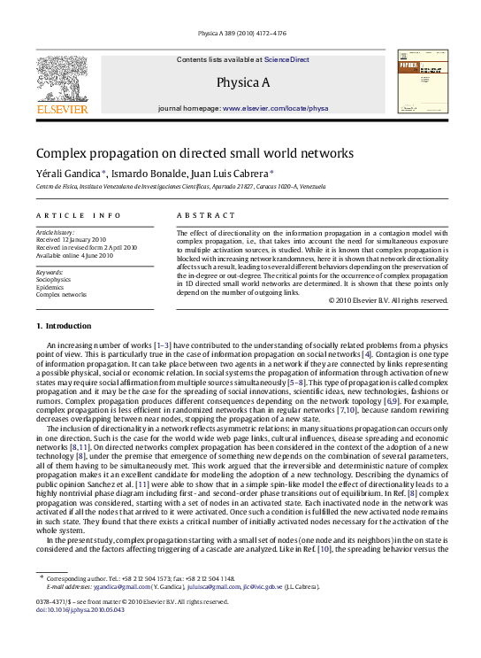 Pdf Complex Propagation On Directed Small World Networks