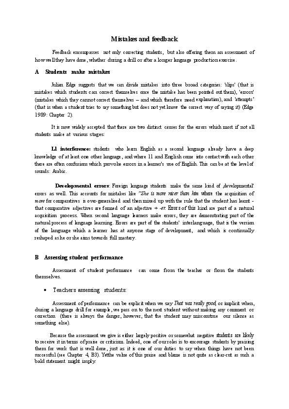 (DOC) Mistakes and feedback A Students make mistakes