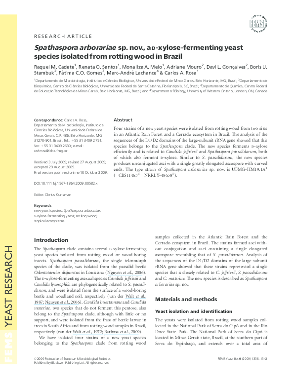 (PDF) Spathaspora arborariae â sp. nov., a d-xylose-fermenting yeast ...