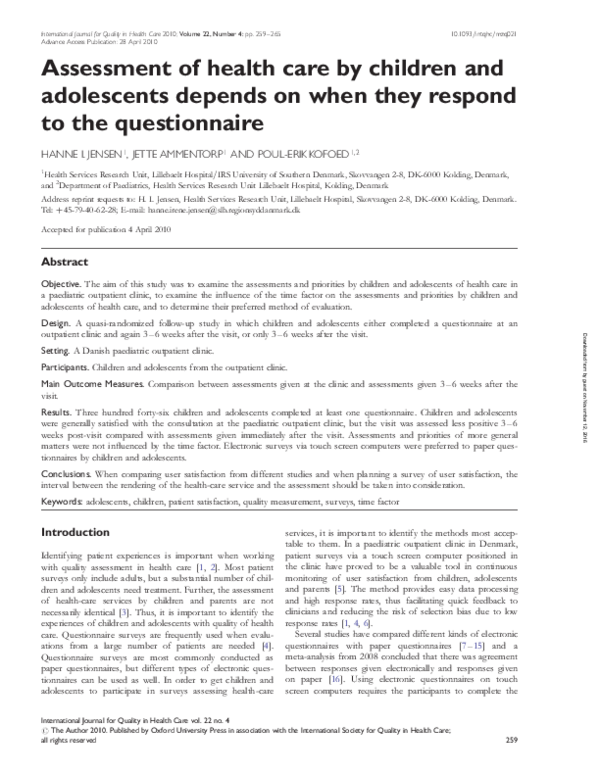 (PDF) Assessment of health care by children and adolescents depends on ...