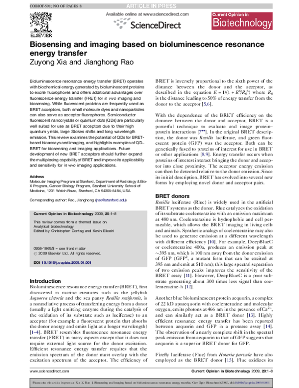 (PDF) Biosensing and imaging based on bioluminescence resonance energy ...