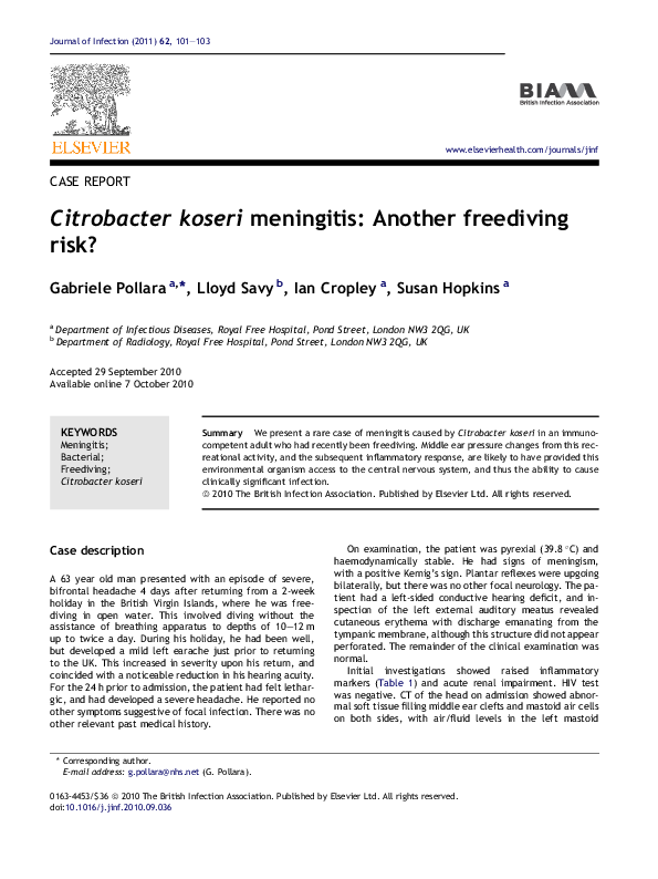 (PDF) Citrobacter koseri meningitis: Another freediving risk