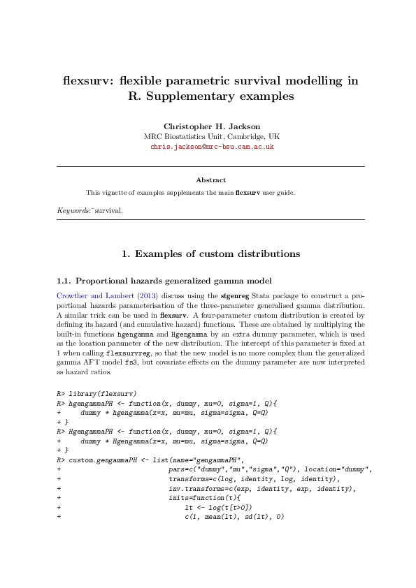 Pdf Flexsurv Flexible Parametric Survival Modelling In R