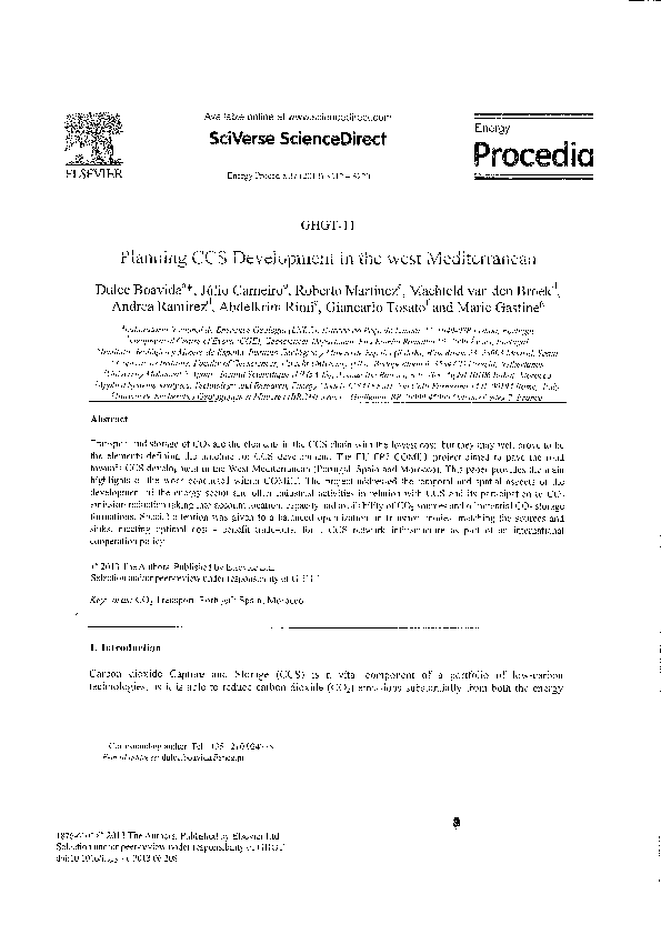 (PDF) Planning CCS Development in the West Mediterranean