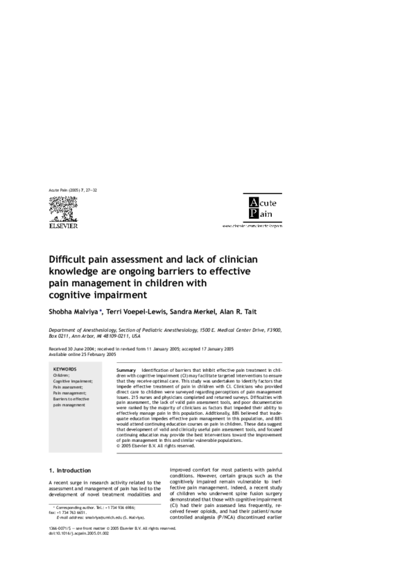 (PDF) Difficult pain assessment and lack of clinician knowledge are ...