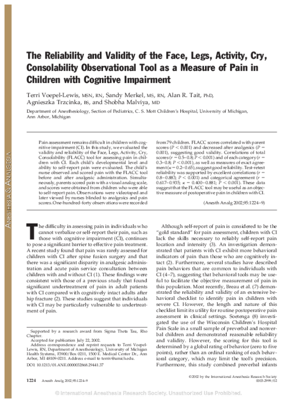 (PDF) The Reliability and Validity of the Face, Legs, Activity, Cry ...