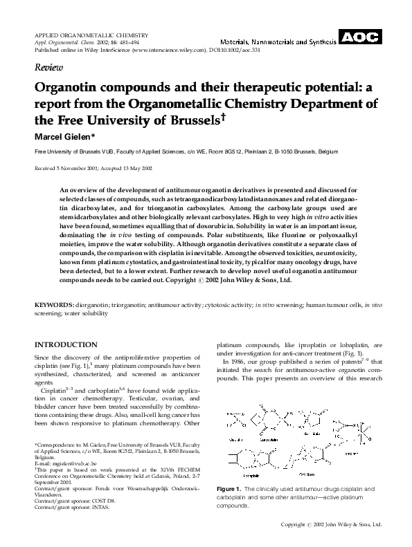 (PDF) Review: Organotin compounds and their therapeutic potential: a ...