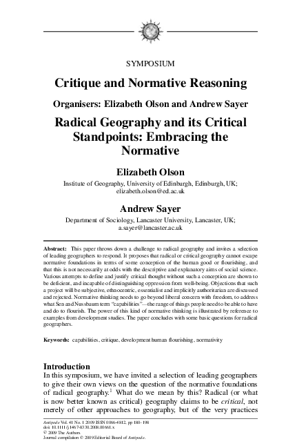 (PDF) Critique and Normative Reasoning Radical Geography and its ...