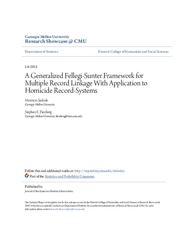 (PDF) A Generalized Fellegi-Sunter Framework for Multiple Record ...