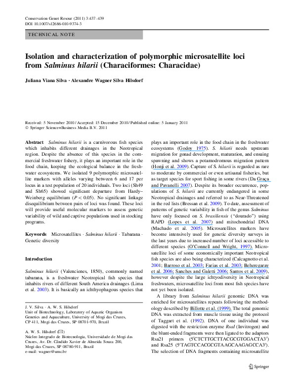 Pdf Isolation And Characterization Of Polymorphic Microsatellite Loci