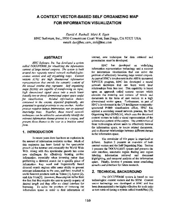 Pdf A Context Vector Based Self Organizing Map For Information