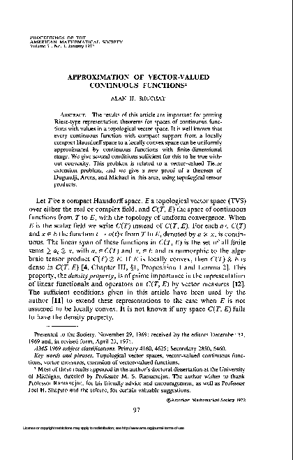 Pdf Approximation Of Vector Valued Continuous Functions