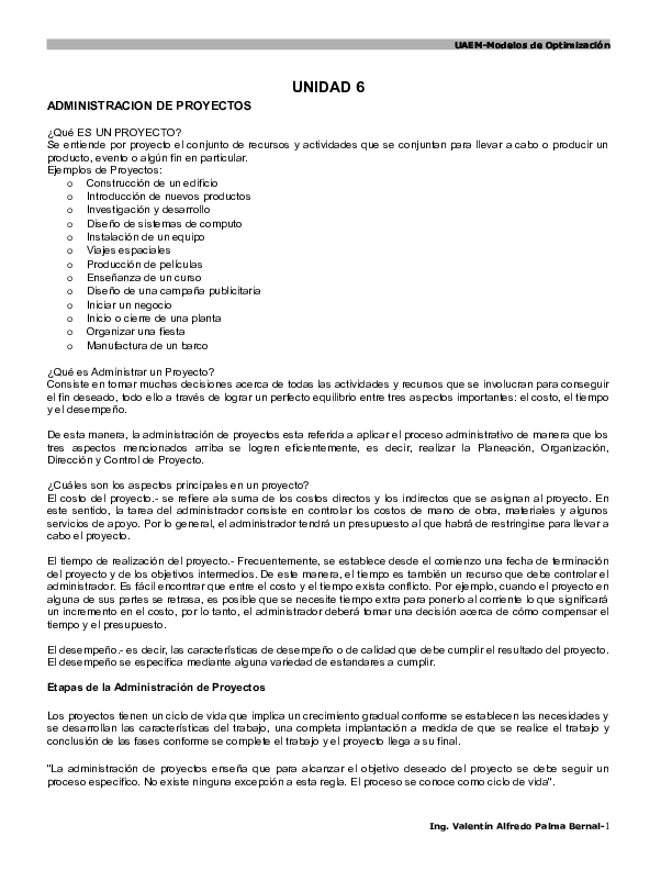 (DOC) Unidad VI Administración de Proyectos