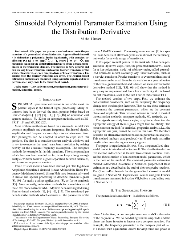 (PDF) Sinusoidal polynomial parameter estimation using the distribution derivative