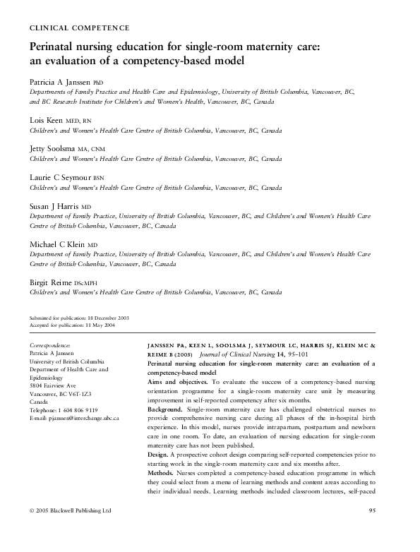 (PDF) Evaluating Nursing Competency in Maternity Care