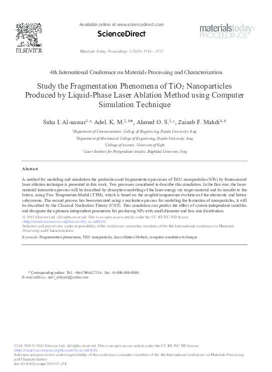 (PDF) Study the Fragmentation Phenomena of TiO2 Nanoparticles Produced by Liquid-Phase Laser ...