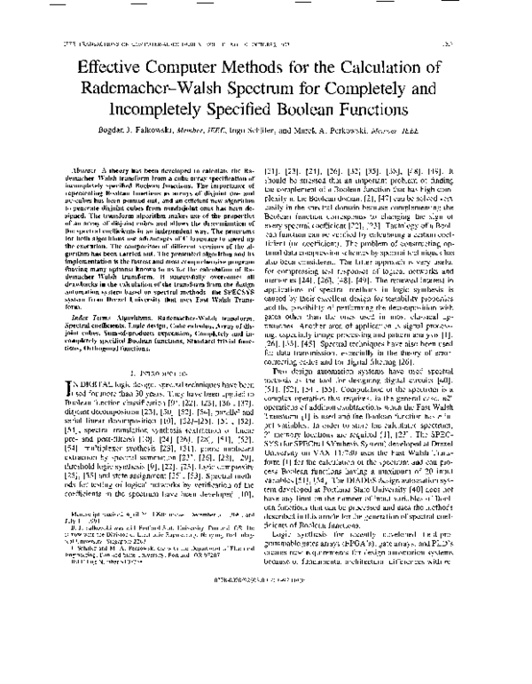 Pdf Effective Computer Methods For The Calculation Of Rademacher Walsh Spectrum For Completely
