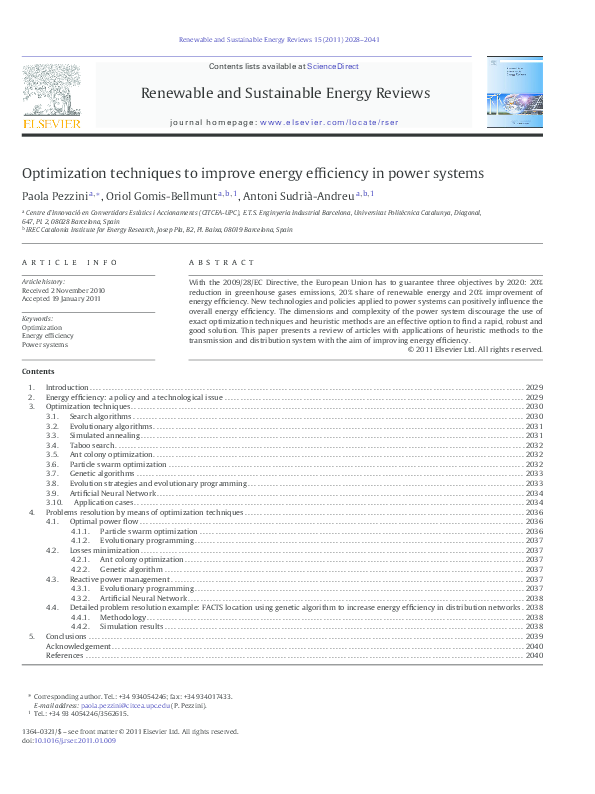(PDF) Optimization techniques to improve energy efficiency in power systems
