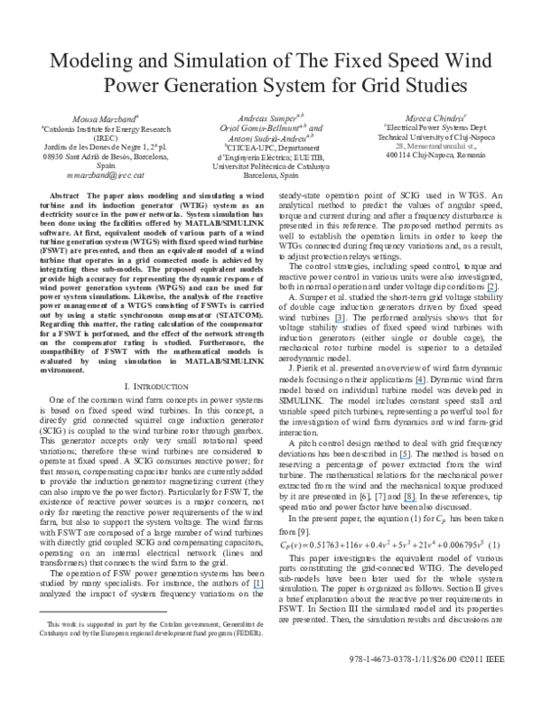 Pdf Modeling And Simulation Of The Fixed Speed Wind Power Generation